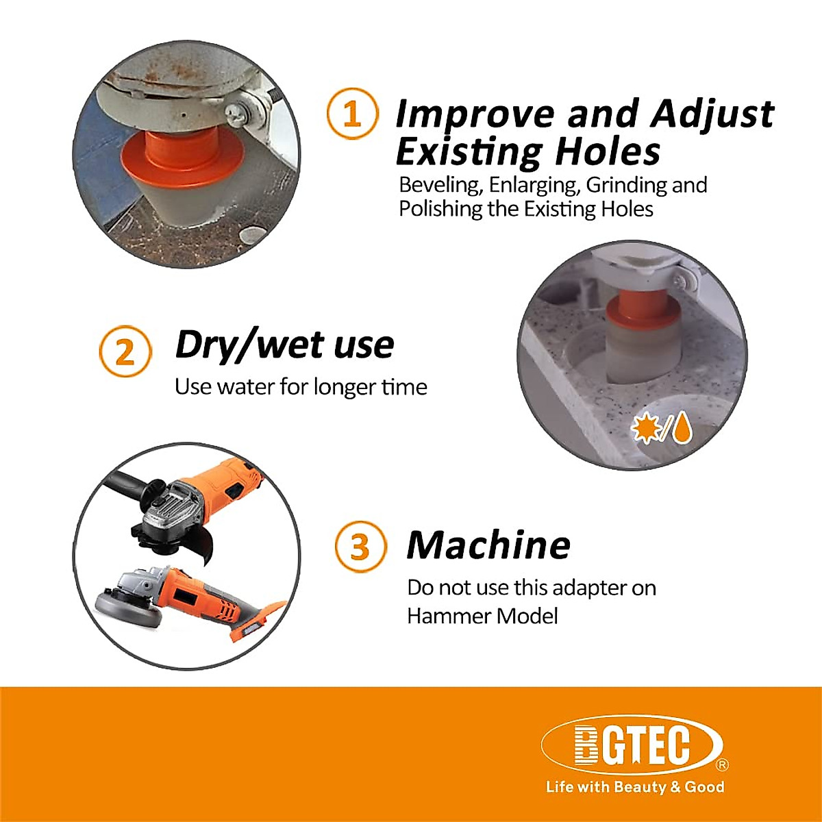 Diamond Core Drill Bits Set,BGTEC 8 Pieces Vacuum Brazed Hole Saw Kit for Porcelain Tile,Ceramic Granite Marble Stone Masonry Brick (25/35/45/50/65/75mm)