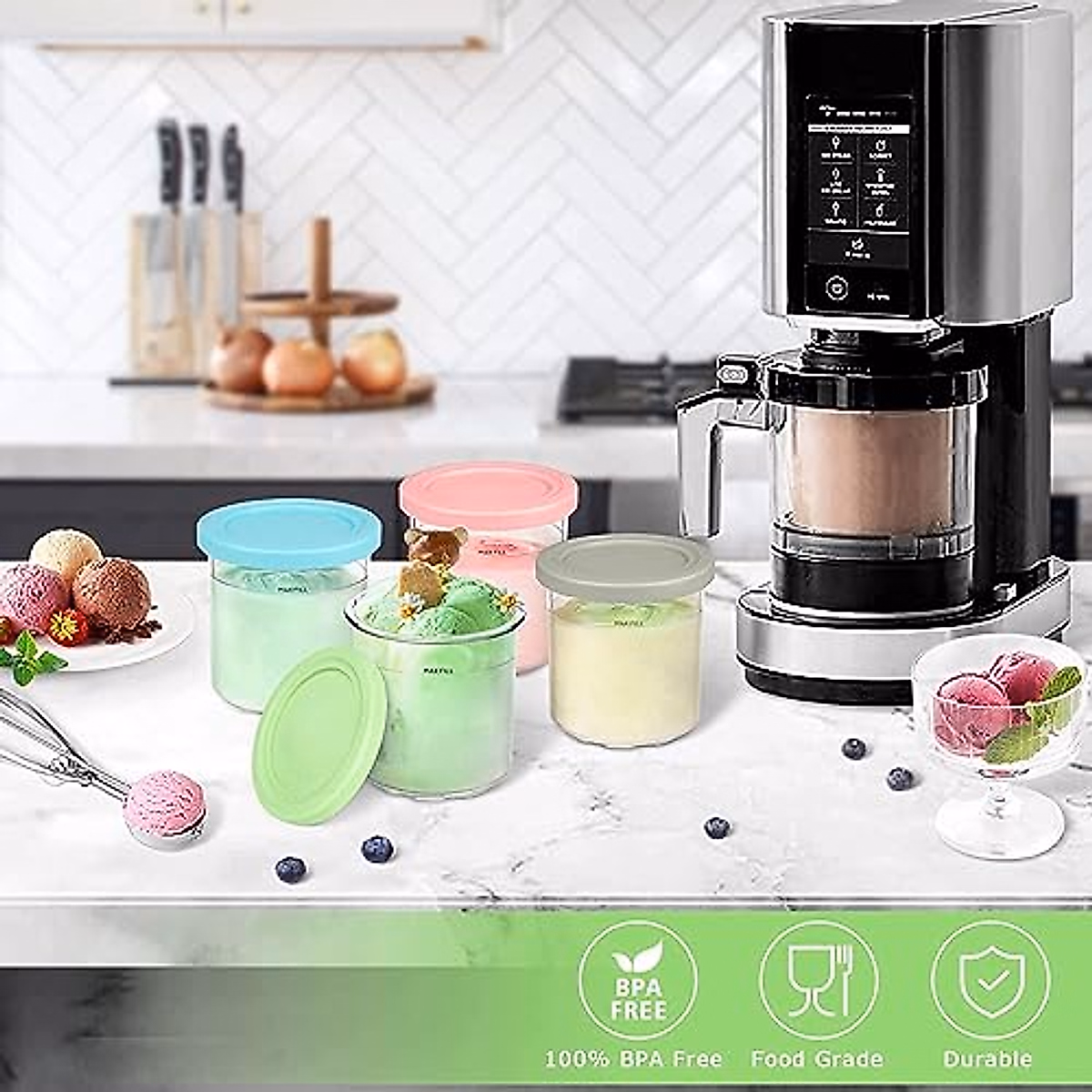 DISXENT Creami Pints, for Ninja Ice Cream Maker Cups,16 OZ Creami Pints Bpa-Free,Dishwasher Safe Compatible NC301 NC300 NC299AMZ Series Ice Cream Maker