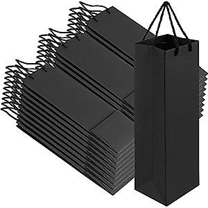 SEUNMUK 30 Pack 13.8 x 4.3 x 3.5 Inch Black Bulk Wine Bottle Gift Bags, 250 gsm Strong Paper Wine Gift Bags with handles, Elegant Paper Wine Bags for Party Shopping Retail Wedding