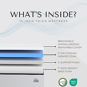 L’Baiet 12” Gel Memory Foam Mattress, King Size/Bed in a Box/Medium Firm/Breathable Cooling-Gel Comfort Technology/Pressure Relief/Comfy Support/Soft Fabric Cover/CertiPUR-US Certified