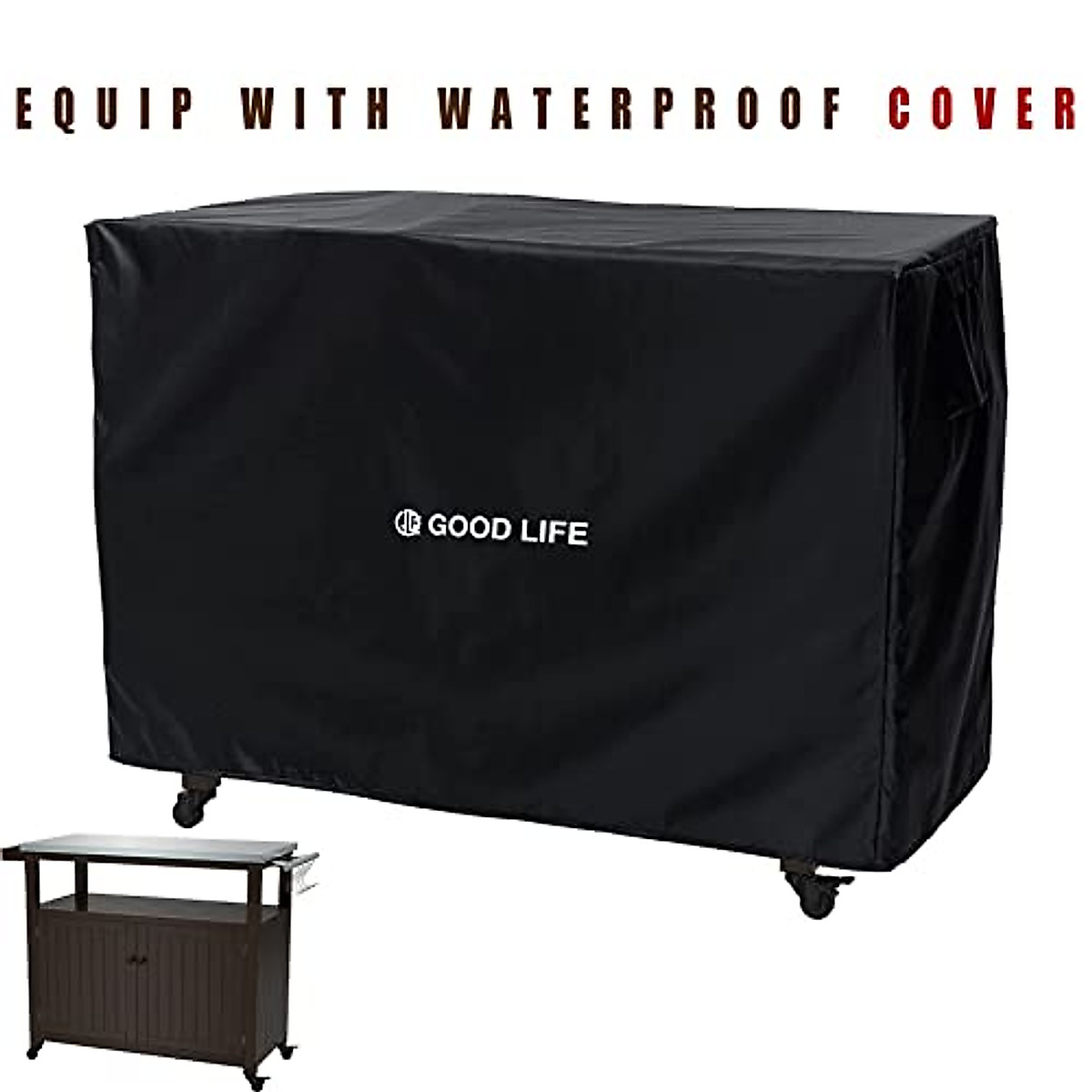 GDLF Outdoor Storage Cabinet Solid Wood Prep Grill Table with Stainless Steel Top Waterproof Cover Dark Brown