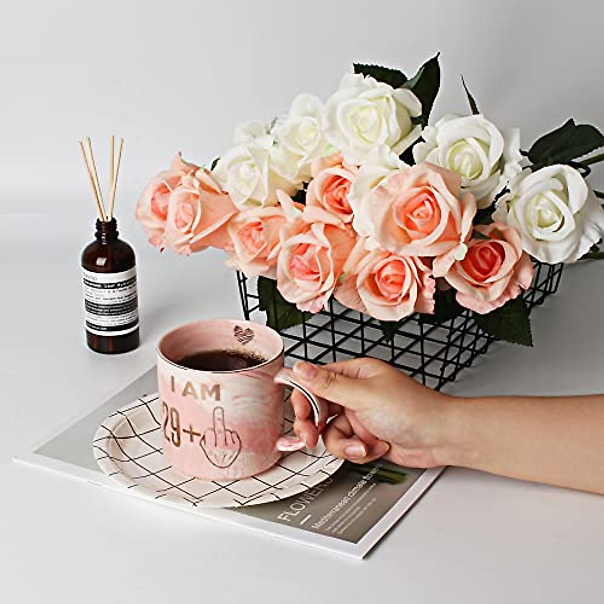 30th Birthday Gifts for Women - Funny Turning 30 Year Old Birthday Gift Ideas for Wife, Mom, Daughter, Sister, Aunt, Best Friends, BFF, Coworkers - Fabulous Pink Marble Mug, Ceramic 11.5oz Coffee Cup