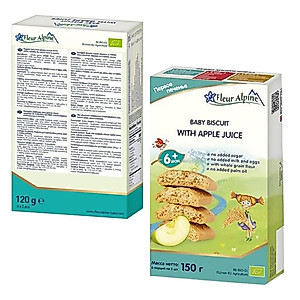 Organic Baby Snacks Bundle. Includes Two-5.3 Oz Boxes of Fleur Alpine Whole Grain Biscuits with Apple Juice Baby Teething Snacks & Modovik Shopping List. Healthy & Non- GMO Organic Teething Biscuits for Babies 6+ Months.