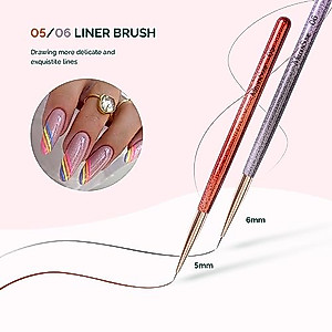 MelodySusie Nail Art Brushes Set,7pcs Professional Pen Nail Gel Brush,Nail Extension and Builder Brush,Liner Brush 2 Sizes Dotting Tools,Gradient Fashion Design for Home DIY Salon Use