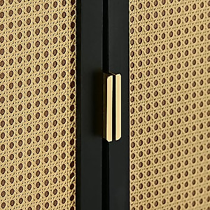 Rattan Sideboard Buffet Storage Cabinet, Mid Century Modern Entryway Table Console Cabinet Wood Accent Cabinet with Adjustable Shelves with Metal Handles for Living Room Dining Room Hallway, Black