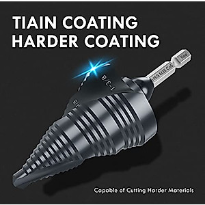 MACXCOIP UPGRADE M35 Cobalt Step Drill Bit with Ultra TiAIN Coating, 1/4" - 1-3/8" Unibit Step Bit with Double Sprial Flute, 1/4" Hex Shank Drill Bit for Metal, Stainless Steel, Aluminum, Copper, Wood