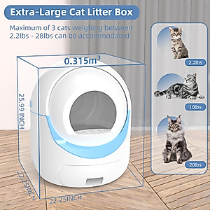 CATLK Self Cleaning Cat Litter Box, Automatic Cat Litter Box for Multi Cats with APP Control, Smart Cat Litter Box with Garbage Bags & Mat & Brush, Anti-Pinch/Odor Removal/Easy Clean, 1-Year Warranty