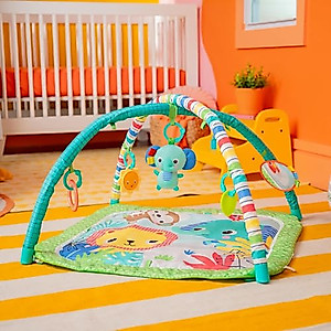 Bright Starts Wild Wiggles Baby Activity Gym & Play Mat with FoldingToy bar, Newborn and up - Green, 18.5” x 29.1” x 29.1”