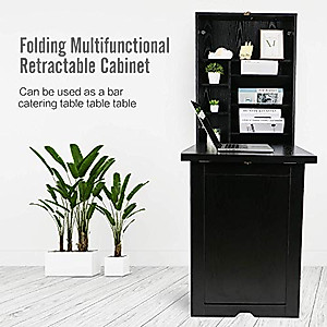 YOURLITE Wall Mounted Table, Fold Out Convertible Desk Multi-Function Computer Desk Writing Desk Home Office Wood Wall Floating Desk with Large Storage Area, Black