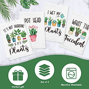 4 Pieces Funny Plant Kitchen Towels Saying Towels Hand Tea Towels Funny Decorative Plant Towel Fun Waffle Towel Gifts for Housewarming