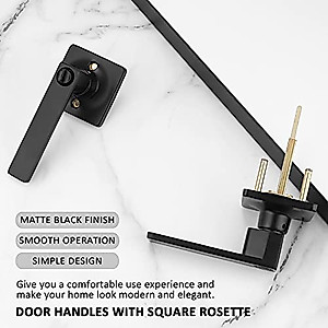 GOBEKOR 5 Pack Black Door Handle Interior Door Handles with Lock Privacy Door Handles for Bedroom Bathroom Square Door Handles Black Door Levers Keyless