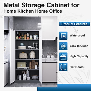 PEUKC Metal Garage Storage Cabinet, 71-inch Tall Cabinet with Adjustable Shelves & Locking Doors, Tool Cabinets for Garage,Office,Home,School,Gym (Grey White)