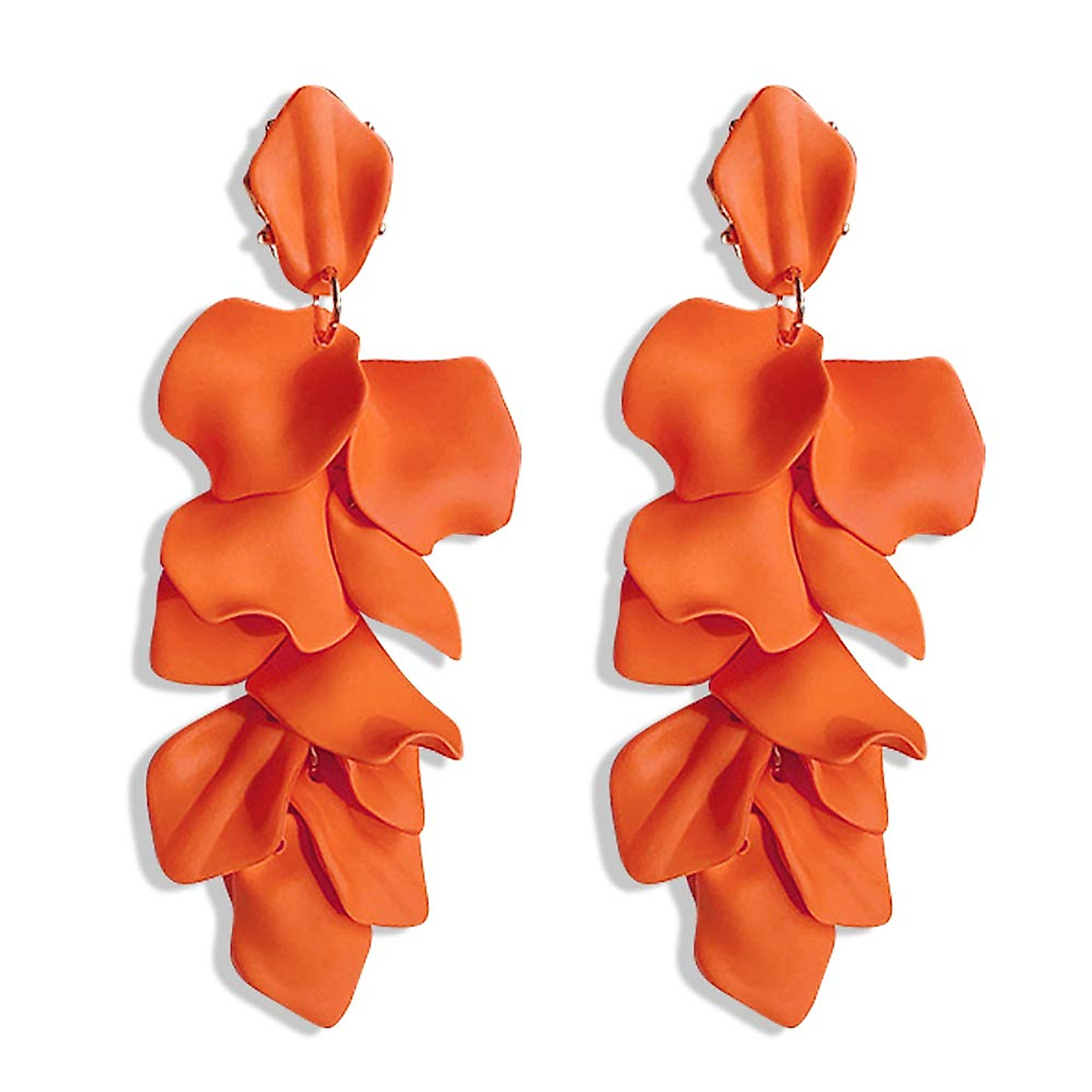 Summer Boho Long Acrylic Rose Petal Earrings Dangle Exaggerated Flower Earrings Drop Floral Tassel Earrings for Women Great for Party (Long Acrylic Rose Petal Earrings-Orange)