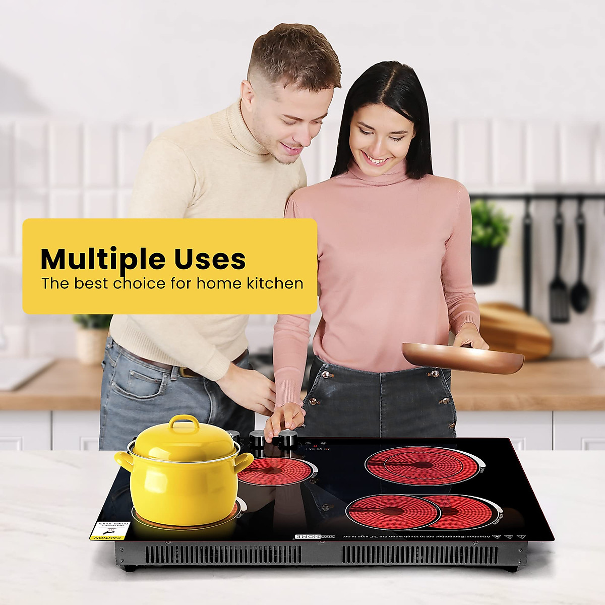 VIVOHOME 29 Inch 4 Burner 7400W Electric Radiant Cooktop with 5 Heating Level and 90-min Timer, Black