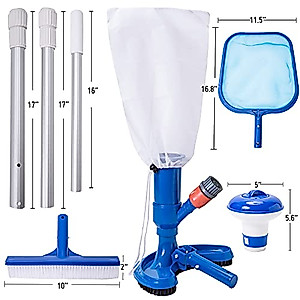 YSMJ Pool Cleaning Kit Pool Vacuum Jet Cleaner Poor Brush Chlorine Dispenser Pool Skimmer Net with 3 - Section Pole Pool Maintenance Set for Above Ground Pools Spas Hot Tub Fountains