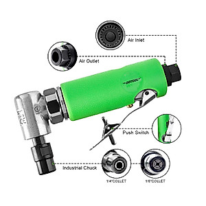 DOTOOL Air Right Angle die Grinder，1/4'' Angle Die Grinder，22000 RPM ， Pneumatic 90 Degree Die Grinder with 1/4" and 1/8" Collets for Grinding, Polishing, Cutting and More