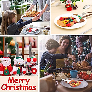 MOKYYDS 8PCS Set Christmas Snowman Cutlery Silverware Holders Pockets Knifes Forks Bag Santa Suit Xmas Deer Hotel Party Dinner Table Decoration
