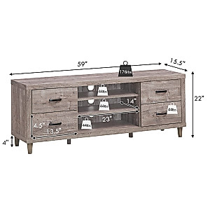 Tangkula Farmhouse TV Stand, Retro Wood Universal Stand for TV's up to 65" Flat Screen, 4 Drawers & 3 Open Shelves with 7 Adjustable Heights, 6 Legs Sturdy Structure, Rustic TV Console Table, Grey