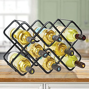 mDesign Metal Free-Standing Wine Rack Storage Organizer for Kitchen Countertops, Pantry, Fridge - Stores Wine, Beer, Pop/Soda, Water Bottles - 3 Levels, Holds 8 Bottles - Black