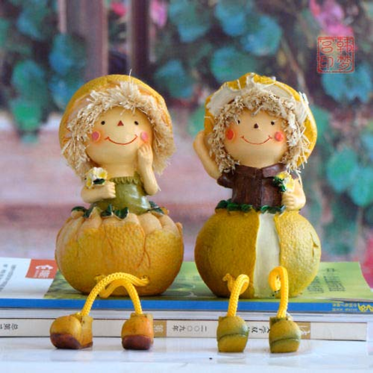 Home Kitchen Decorative Fruits & Vegetables Sitters with Dangling Legs Shelf Sitter Figurine Statue for Shelf, Countertop, Windowsill(Orange)