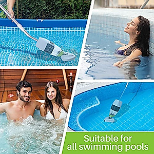 POOLPURE Cordless Rechargeable Pool Vacuum, Handheld Pool Cleaner with Telescoping Shaft, Scrub Brush Head for Above & In-Ground Pools, Inflatable Pools for Leaves, Dirt and Sand & Silt