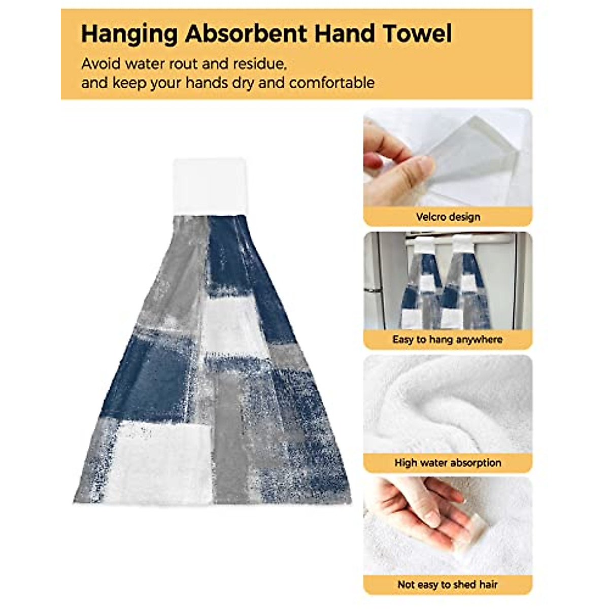 Hand Tie Towel Set of 2,Blue White Gray Oil Painting Hanging Kitchen Towels with Loop, Absorbent Tea Bar Dish Towel Fast Drying Towels for Bathroom,Geometric Gradient Abstract Art