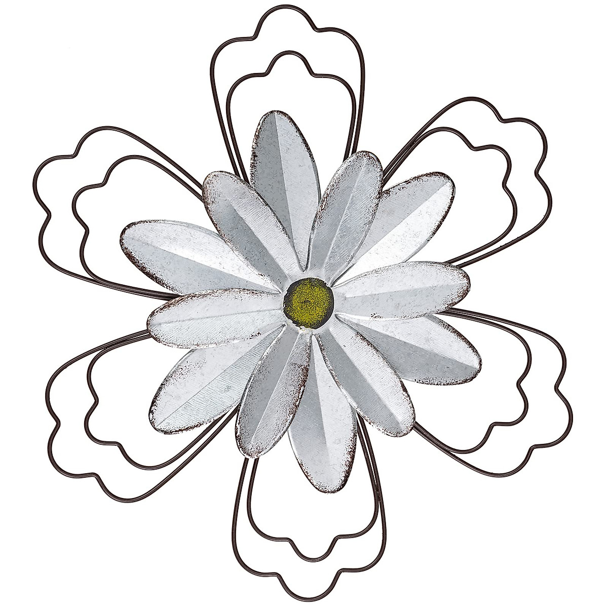 YEAHOME Metal Flower Wall Decor - 11 inch Wall Art Decorations Spring Yard Garden Rustic Farmhouse Home Decor Aesthetic for Bathroom, Bedroom, Kitchen, Outdoor Patio Garden Decor(Galvanized 1)