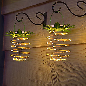 JSOT 2 Pack Solar Lanterns Outdoor Waterproof, 60LEDs Hanging Pineapple Decorative Lights for Backyard, Porch, Patio, Table, Yard, Balcony, Plants, Teepee, Lawn, Pathway, Warm Light.