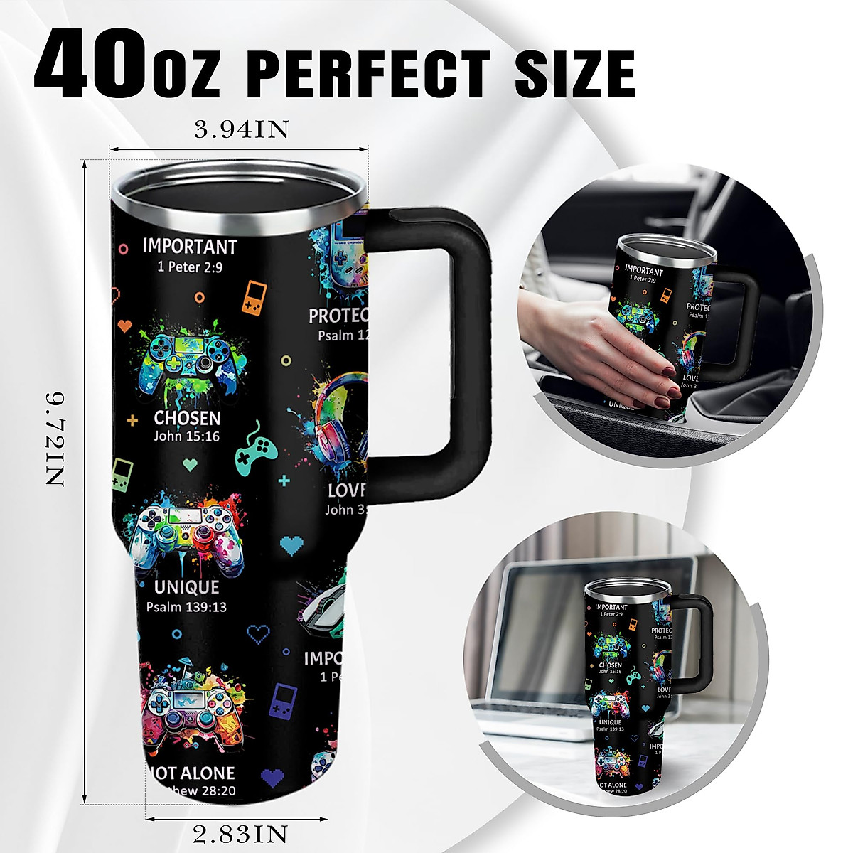 Christian Gamer Gifts, 40 Oz God Says I Am Gamer Tumbler With Handle, Christian Gifts for Men/Boys, Inspirational Religious Birthday Gifts for Game Lover Bible Verse Cup, Gaming Gifts For Gamer