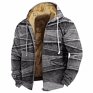 Mens Jacket Winter with Hood Fleece Lined Full Zip Graphic Coat Cold Weather Waterproof Vintage Jacket Novelty Sports Hoodies with Pocket 02 Gray Xl