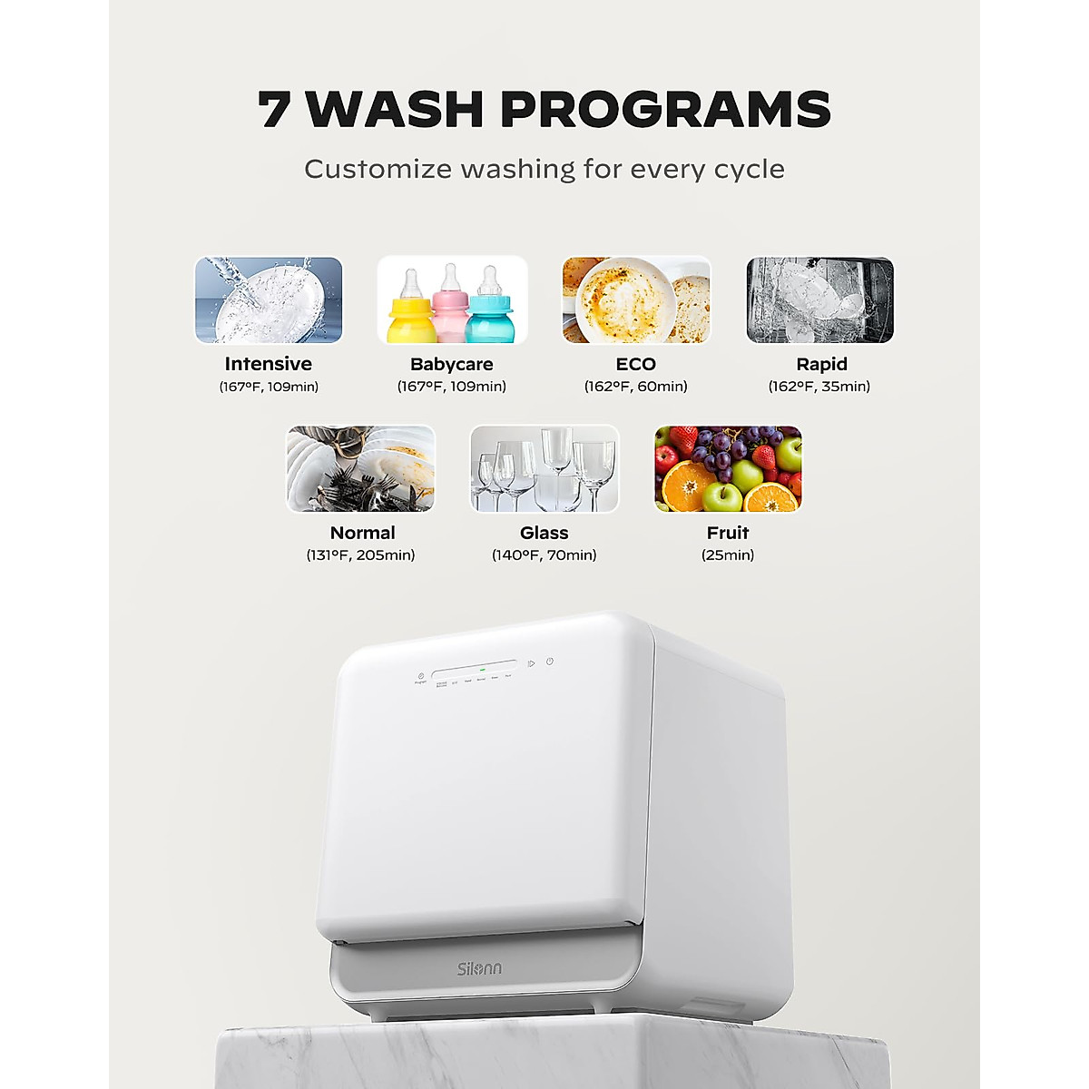 Silonn Portable Countertop Dishwasher, Mini Dishwasher with 5L Water Tank for Apartments/RVs No Hookup Needed, Dish washer with 6 Wash Programs 4 Place Settings 360° Triple Spray System & Auto Air Dry