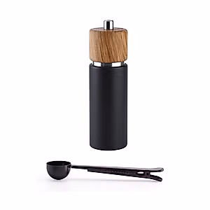 Zassenhaus Hannover Salt Grinder Mill Gift Set, 7-Inch, Matte Black/Natural Olive Wood - With Stainless Steel Spice Scoop & Bag Clip