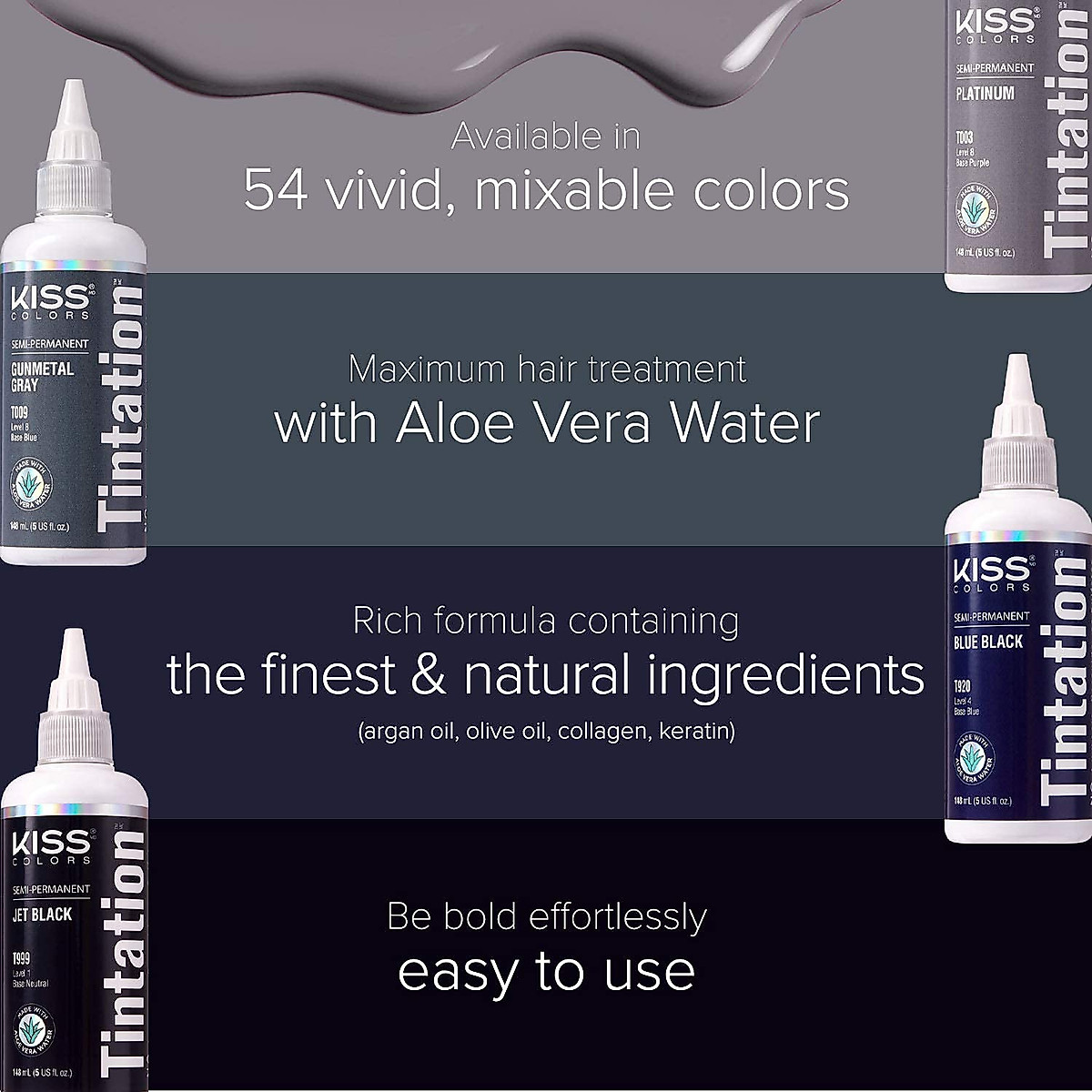 Kiss Tintation Semi-Permanent Hair Color Treatment 148 mL (5 US fl.oz) (Black)