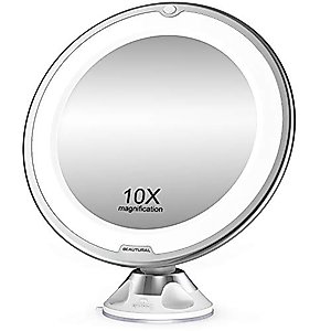 Beautural 10X Magnifying Makeup Mirror with LED Lights, Lighted Magnifying Vanity Makeup Mirror for Home Tabletop Bathroom Shower Travel, 360 Degree Rotation, Powerful Suction Cup