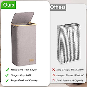 ChicBliss Large Laundry Basket with Lid, 100L Laundry Hamper with Bamboo Handles for Clothing, Toys, and Towels, Freestanding Collapsible Laundry Bin with Removable Inner Bag for Bathroom (Standard)