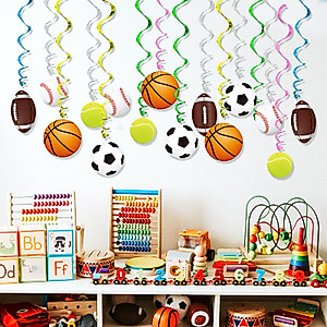 MoShining Sports Hanging Swirls Banner Decor 60 Pieces Foil Ceiling Hanging Swirls Streams Banner Decorations Garland for Kids Sport Celebrating Events Birthday Party Supplies Room Wall Decor