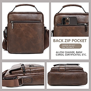 HANGMAI Leather Crossbody Bag for Men Small Messenger Bag Side Shoulder Purse Man Travel Handbag for Office Business Dark Brown