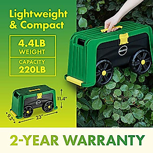 Miracle-Gro 4-in-1 Garden Stool – Multi-Use Garden Scooter with Seat – Rolling Cart with Storage Bin– Padded Kneeler and Tool storage - Accessible Gardening for All Ages + FREE Scotts Gardening Gloves