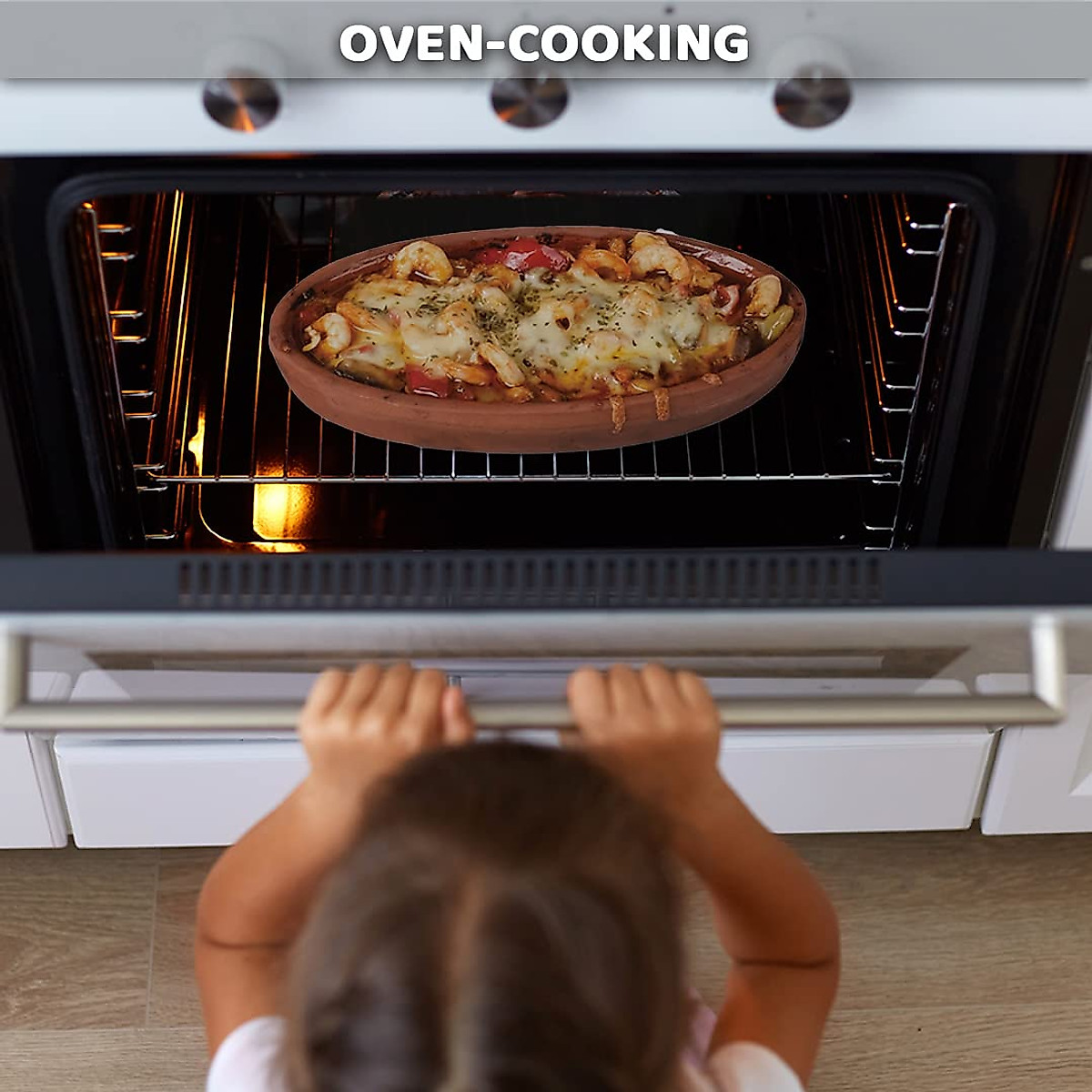 Handmade Oval Clay Pan Set of 2, Lead-Free Terracotta Pots for Cooking Fishes, Meat, Vegetables, or Mushrooms, Unglazed Earthen Pottery Cookware Suitable for Stovetop and Oven-Cooking (Large 12.2 in)