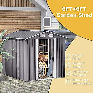 6x6 Ft Outdoor Storage Shed Garden Shen,Outdoor Shed Metal Shed with Lockable Doors,Large Garden Shed Bike Storage,Perfect to Store Tools,Bike,Lawn Mower