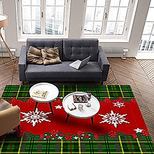 Indoor Area Rug - Welcome Mat Living Room Area Rugs Washable Non-Slip Floor Carpet for Bedroom Farmhouse Dorm (Christmas Snowflake Green Lattice, 2.7'x5')