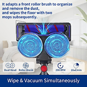 Electric mop Head for Dyson v7 v8 v10 v11 v15Vacuum Cleaner,Wet vacuum cleaner for furniture with detachable water tank and six reusable mop pads.
