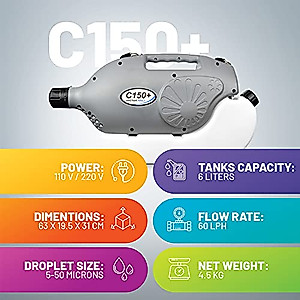 Vectorfog C150+ Electric ULV Fogging Mosquito, Bug Insect Fogger Machine - Outdoor Yard Sprayer for Mosquitoes and Disinfectants- Mist Foggers for Mold, Insecticide (Includes Free Shoulder Strap) - 6L