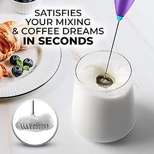 Zulay Powerful Milk Frother Handheld Foam Maker for Lattes - Whisk Drink Mixer for Coffee, Mini Foamer for Cappuccino, Frappe, Matcha, Hot Chocolate by Milk Boss (Purple/Teal)