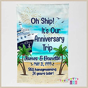 Oh Ship! It's Our Anniversary Trip - Cruise Door Decoration - PERSONALIZED - Banner - Flag - Standard or Premium Fabric - CF004
