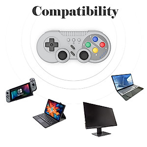 Cenxaki Switch Controller for Nintendo Switch, Wireless Switch Gamepad Compatiable for NS/Switch OLED/Windows PC Classic SNES Style Controller with Motion Control/Vibration/Turbo/Wakeup - Gray