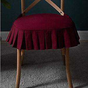 Saacstore Chair Cushion Chair Pad with Ties Non Slip Chair Cushion Covers Solid Color Seat Cover with Cotton Filled and Ruffled Skirt Removable and Washable, Red