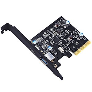 TOTOVIN PCI-E PCI Express to USB 3.1 Gen 2 (10 Gbps) Type A+Type C Expansion Card Asmedia Chipset for Windows 7/8/8.1/10/Linux Kernel (Type A+Type C)