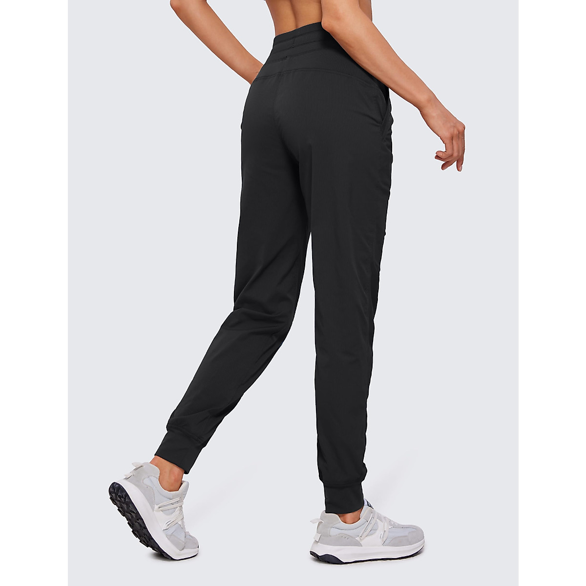 CRZ YOGA Lightweight Workout Joggers for Women, High Waisted Outdoor Running Casual Track Pants with Pockets Black Large
