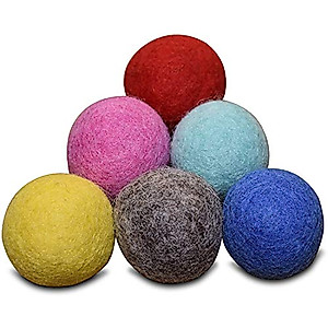 Comfy Pet Supplies Set of 6-100% Wool Felt Ball Toys for Cats and Kittens, Handmade Colorful Eco-Friendly Cat Wool Balls (4cm, Gray Mint Blue Red Pink Yellow)…